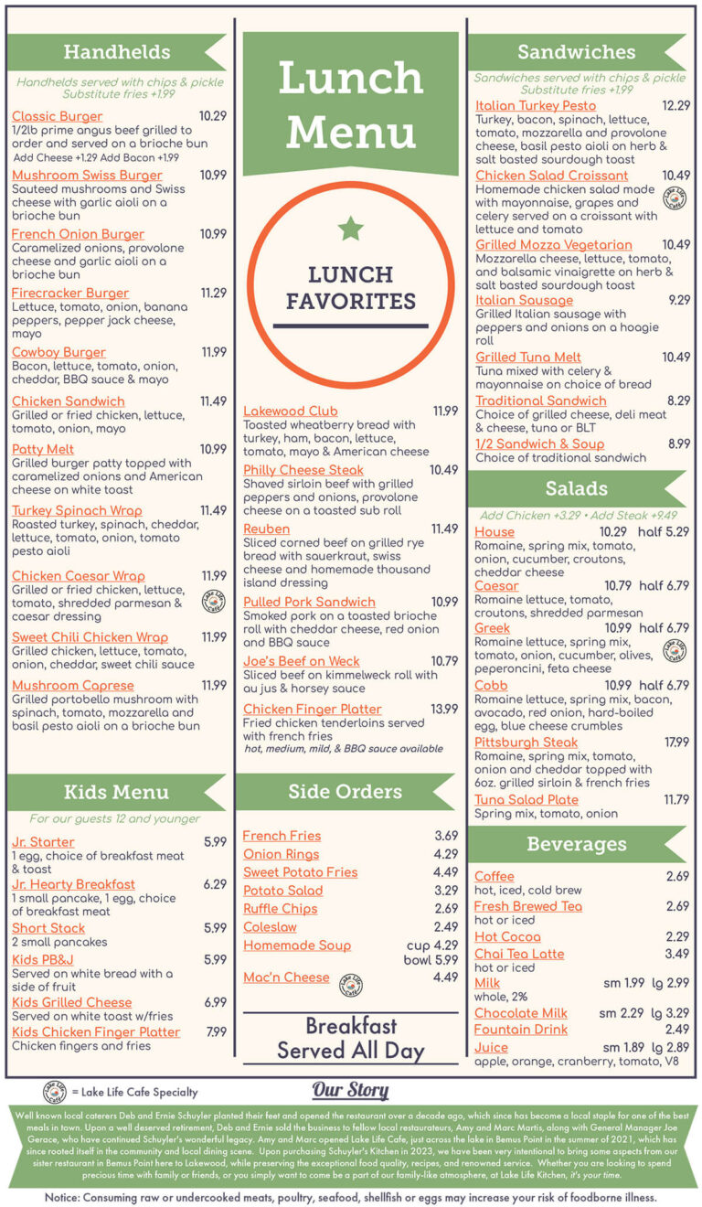 Lunch Menu: Lake Life Kitchen in Lakewood, NY